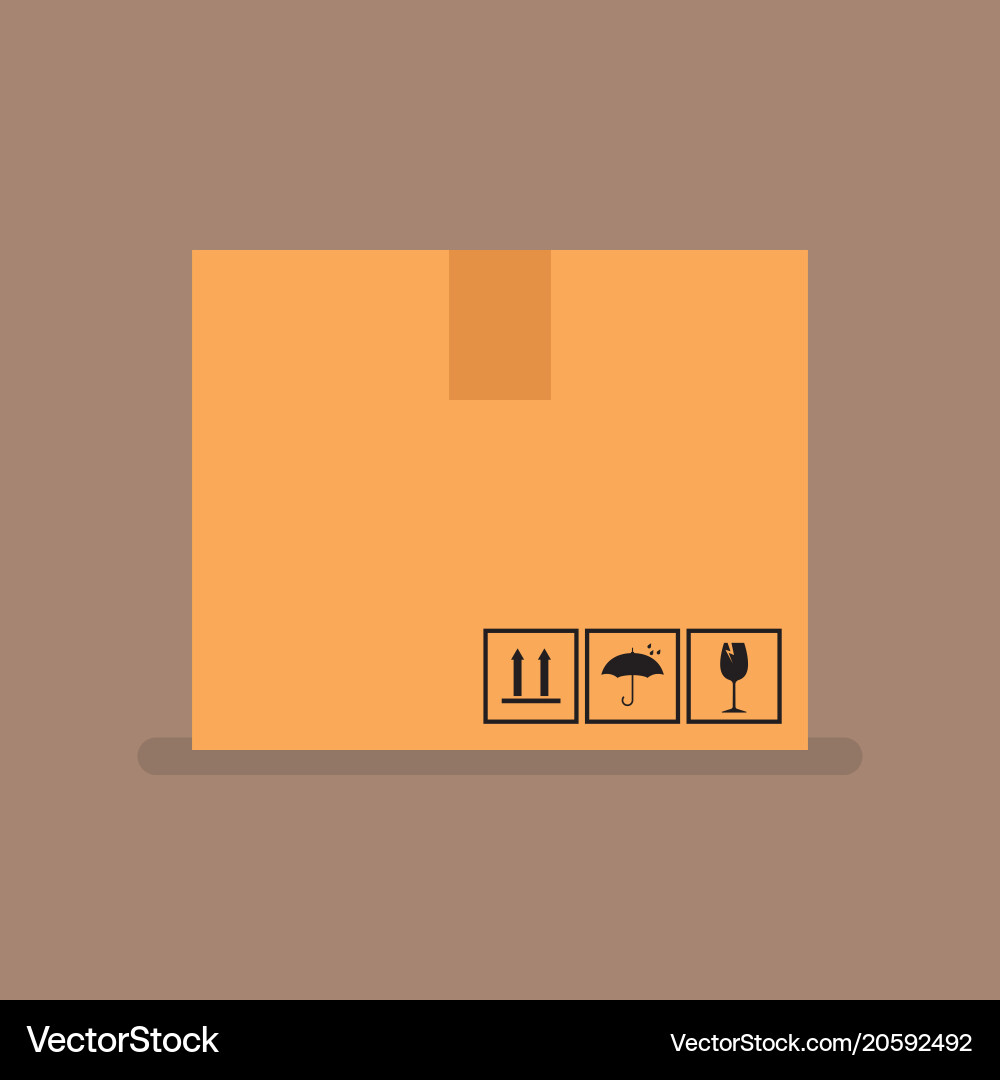 Cardboard box with packaging symbols Royalty Free Vector