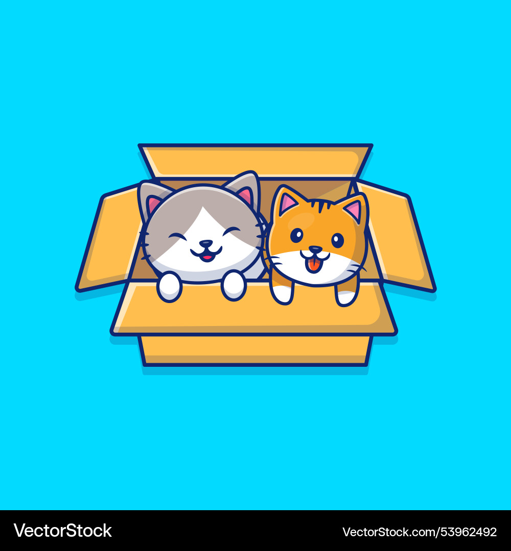 Cute cat playing in the box cartoon Royalty Free Vector