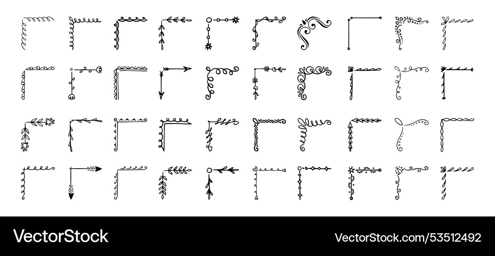 Doodle hand drawn corner border set with different