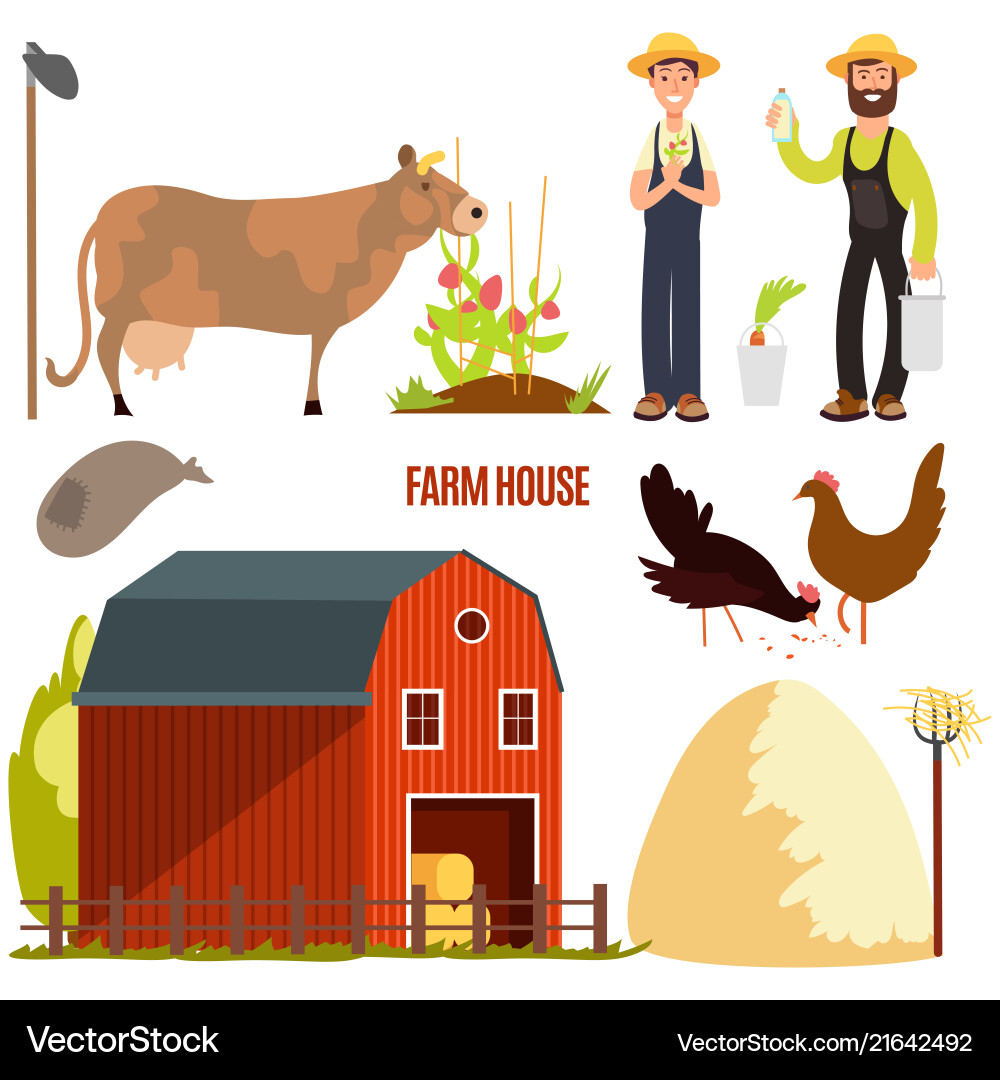 Farming farm cartoon character elements Royalty Free Vector