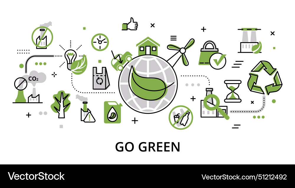 Go green ecology concept flat line design Vector Image Go green ecology concept flat line design Vector Image