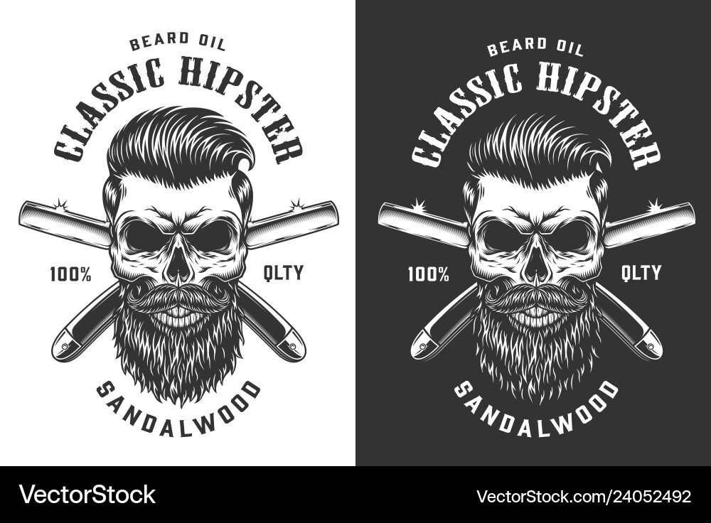 Monochrome Skull Label - Razor Blades Royalty Free Vector