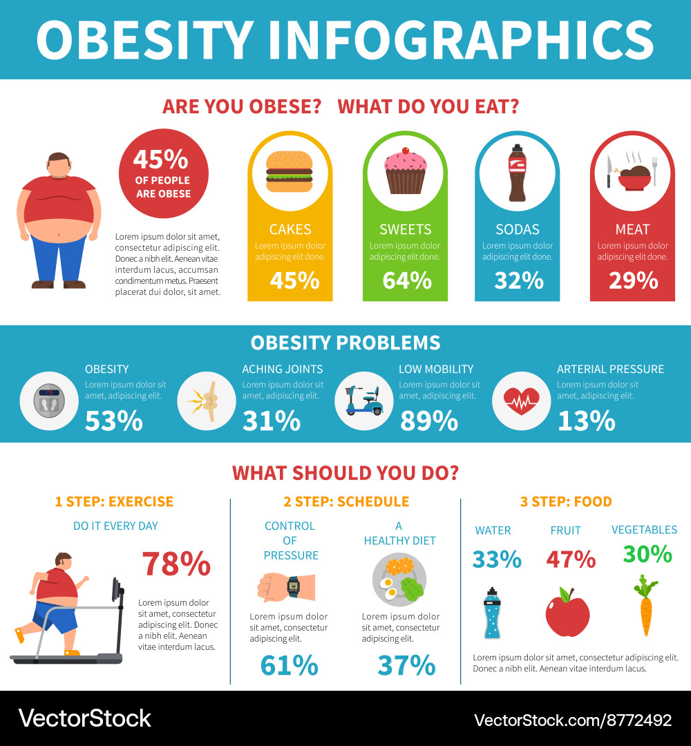 Obesity problems solution infographic flat poster Vector Image