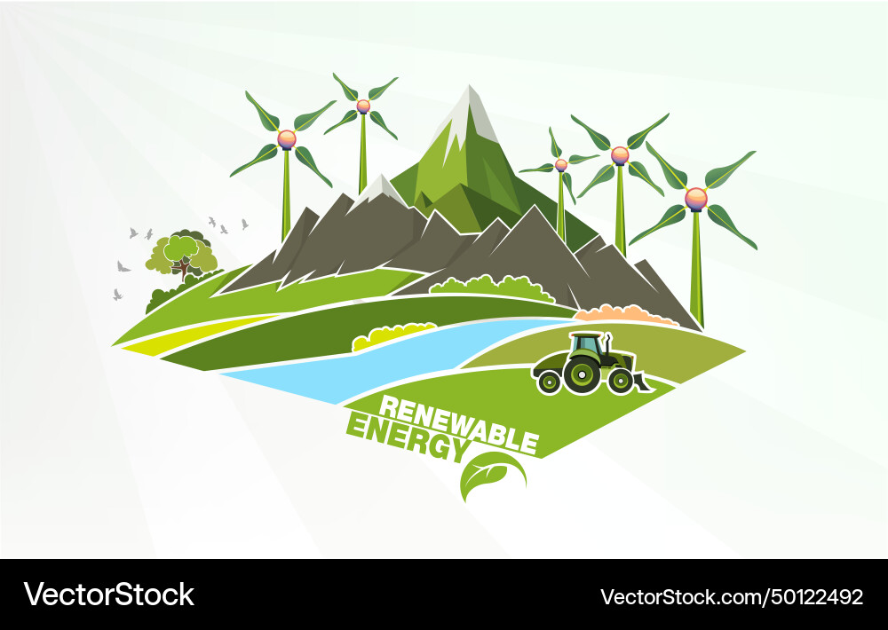 Renewable energy earth sun wind and water Vector Image