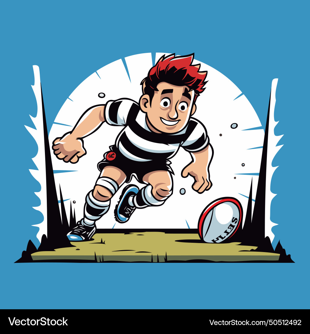 Rugby player in action cartoon style Royalty Free Vector