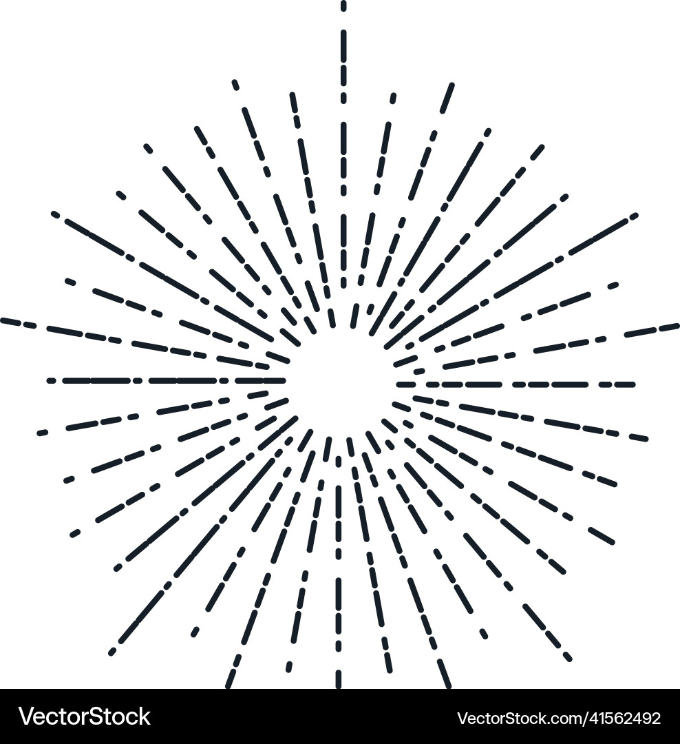 Sunbirst symbol light rays in thin dashed line Vector Image