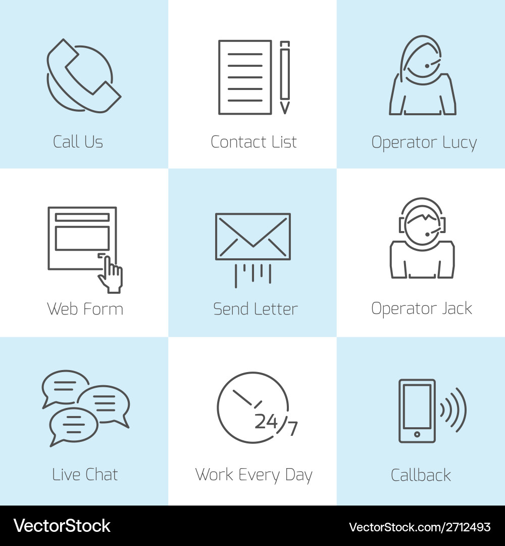 Contact Support Icons - Flat Line Style Royalty Free Vector