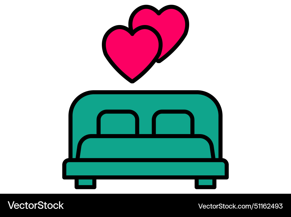 First night icon bed with heart related Royalty Free Vector