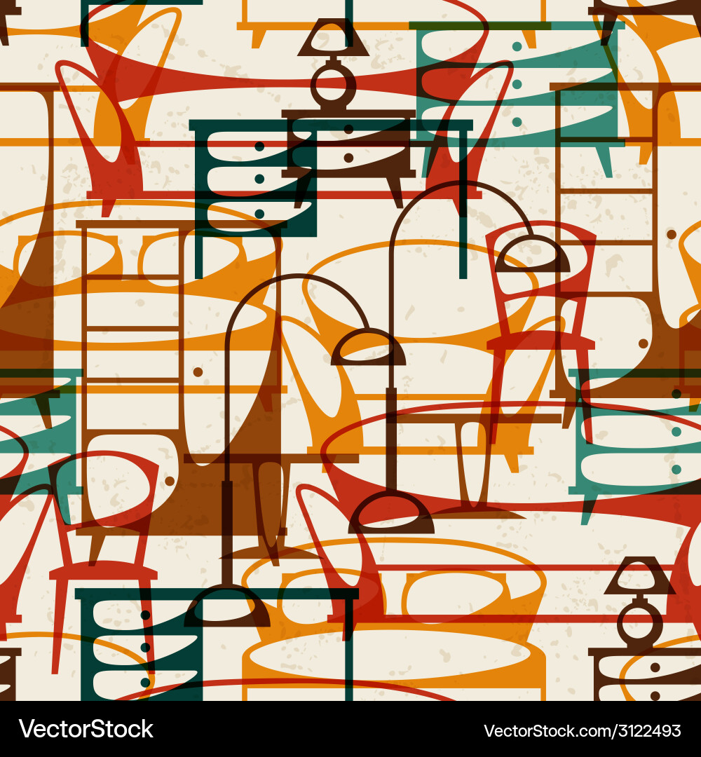 Interior seamless pattern with furniture in retro Vector Image