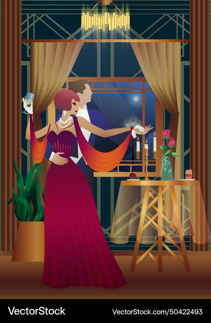 Man and woman dancing window Royalty Free Vector Image