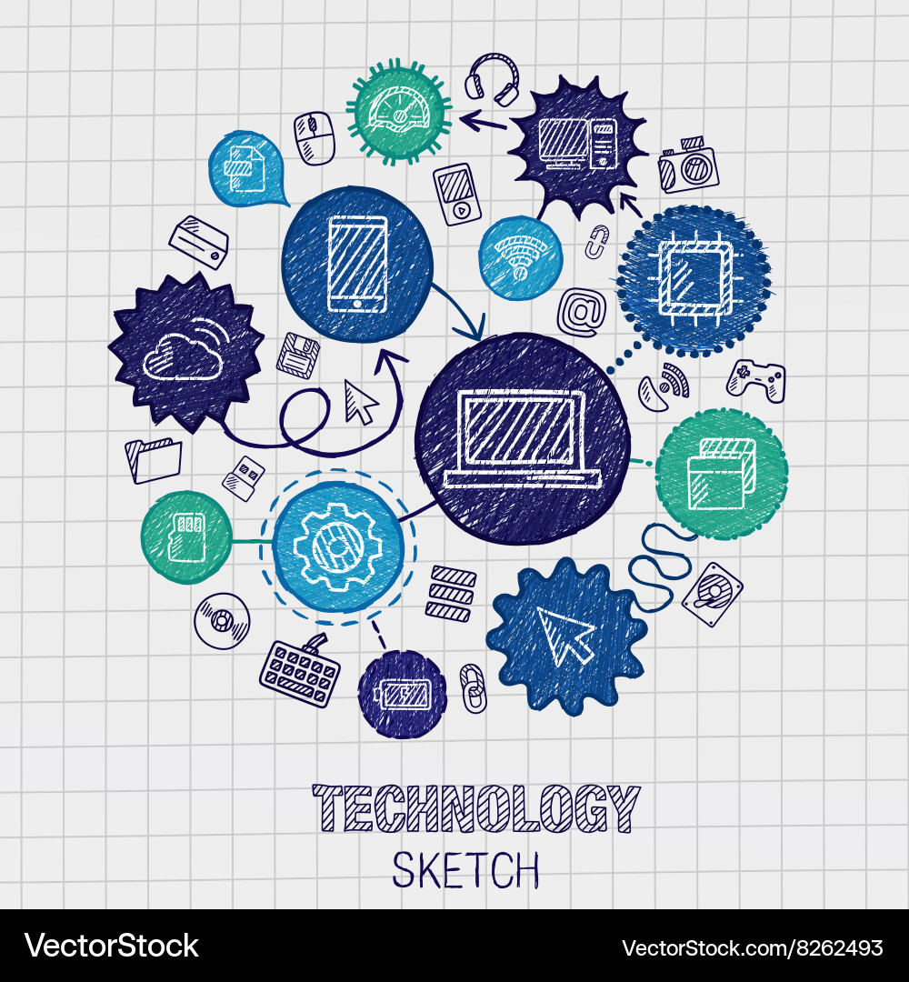 Sketch Icons: Technology & Connection Vector Image