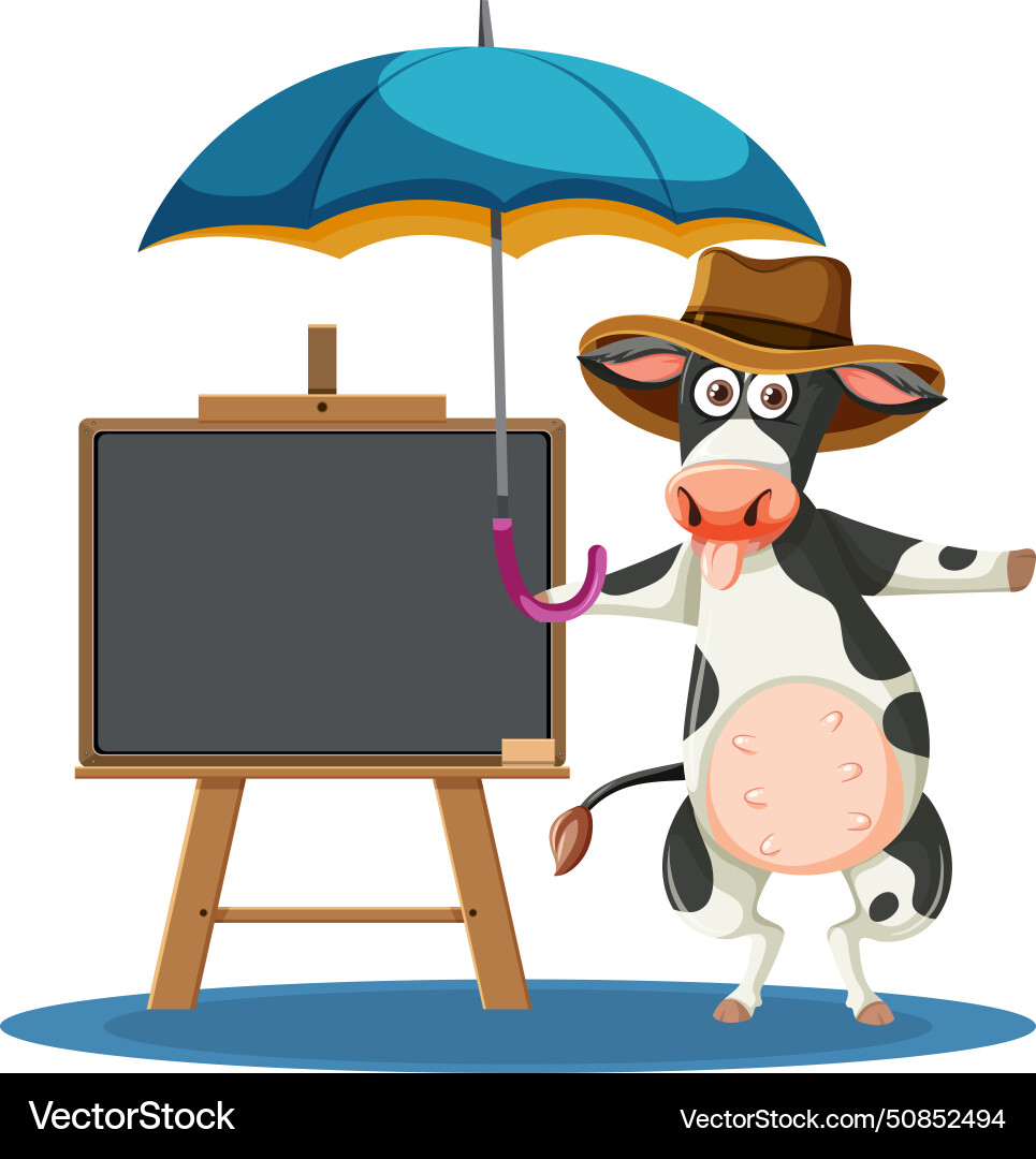 Cartoon cow standing by a blank chalkboard Vector Image