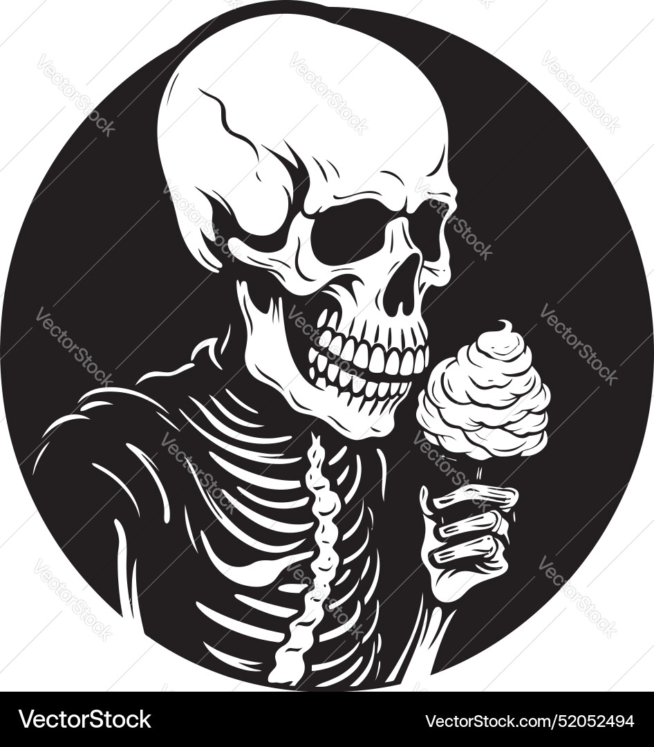 Chilly chills skeleton licking soft ice cream Vector Image