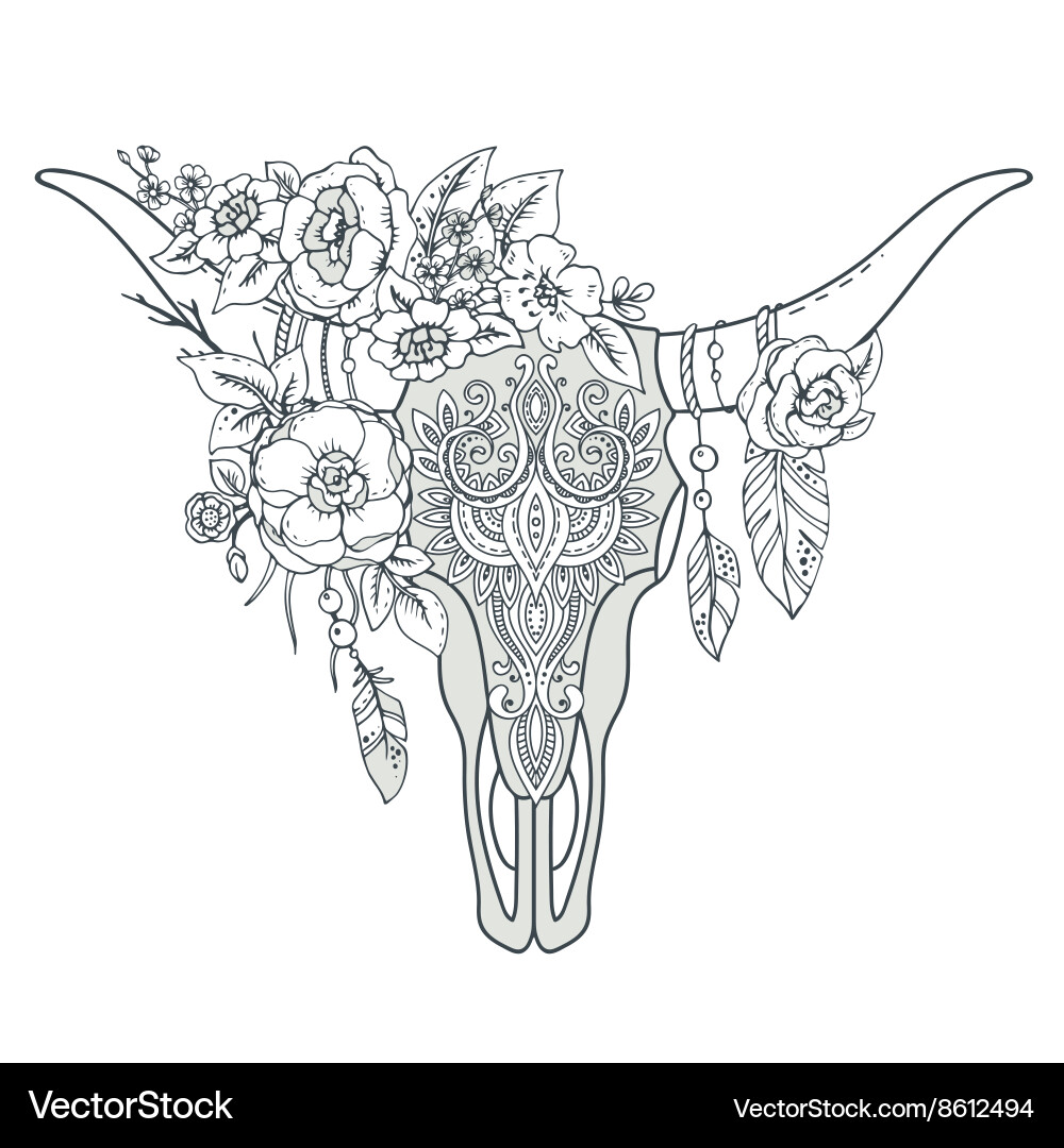 Decorative indian bull skull with ethnic ornament Vector Image