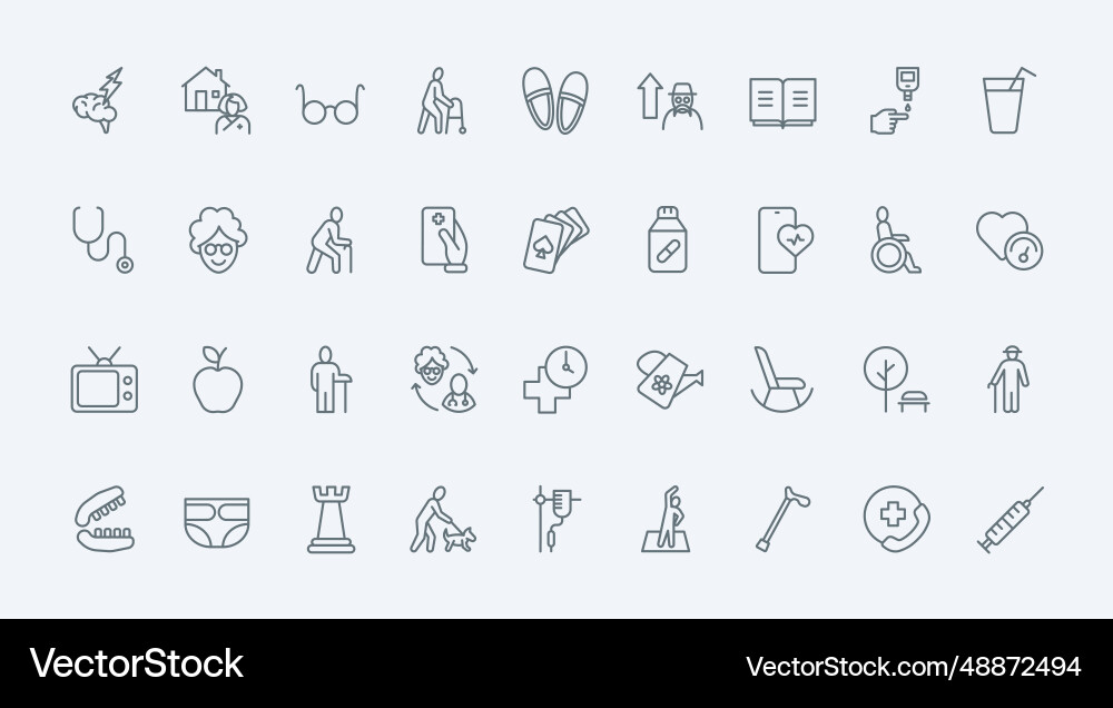 Elderly care thin line icons set old age Vector Image