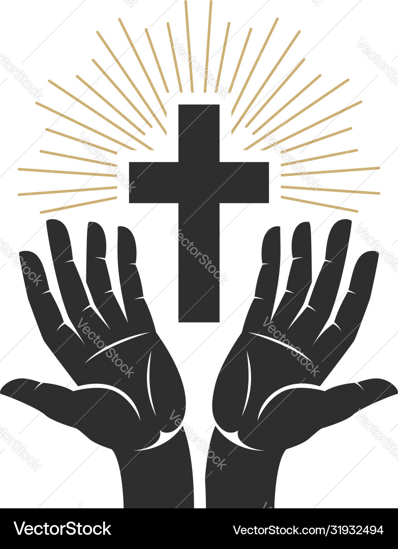 Shining Holy Hands with Cross Royalty Free Vector Image