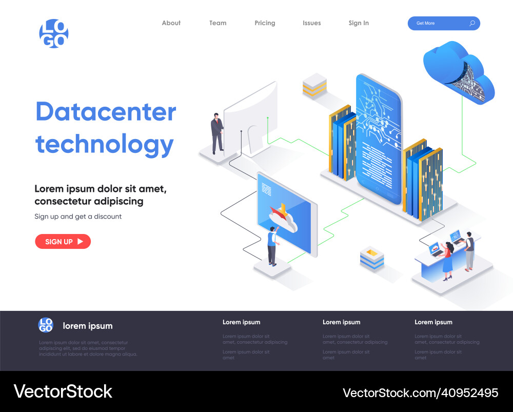Data center technology isometric landing page Vector Image