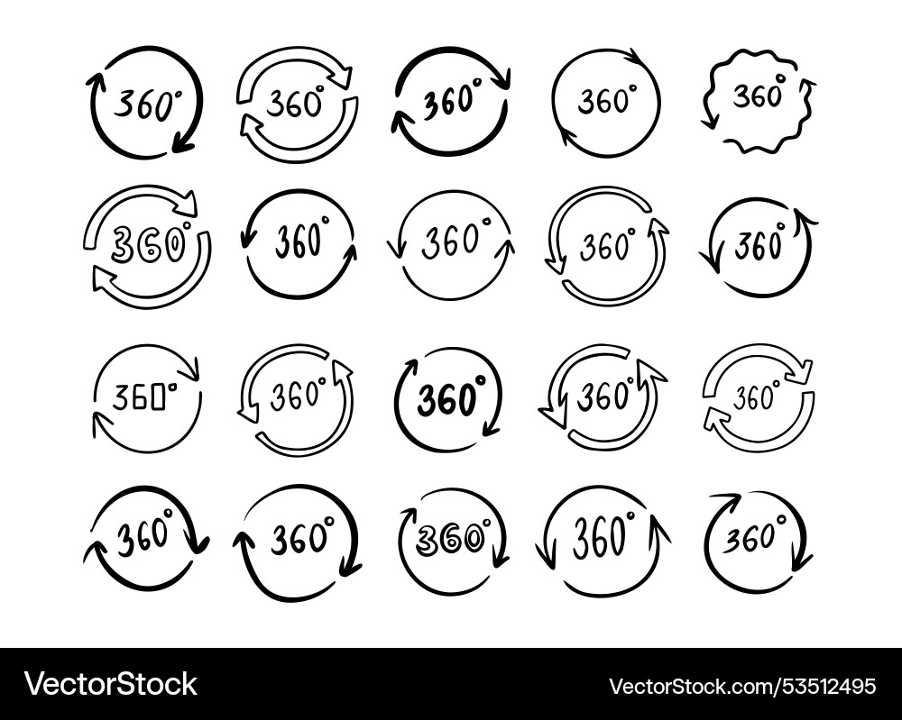 Doodle 360 degree hand drawn outline style set Vector Image