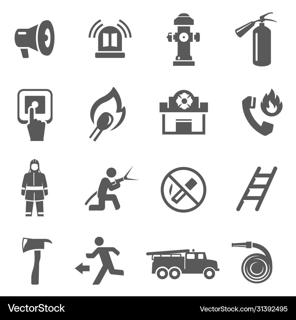 Fire fighting icon set firefighter job Royalty Free Vector