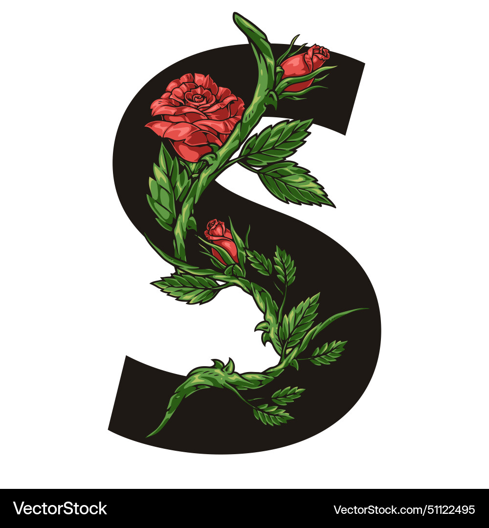 Flower letter s colorful sticker Royalty Free Vector Image