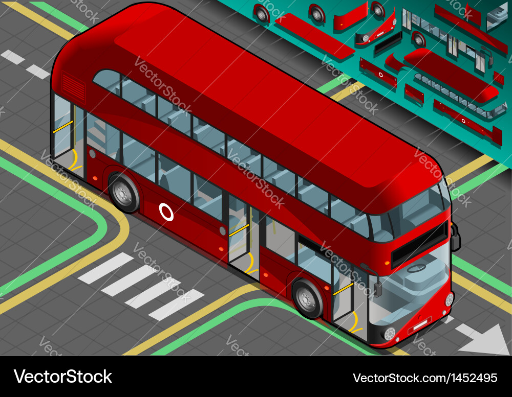 Isometric double decker bus with open doors Vector Image
