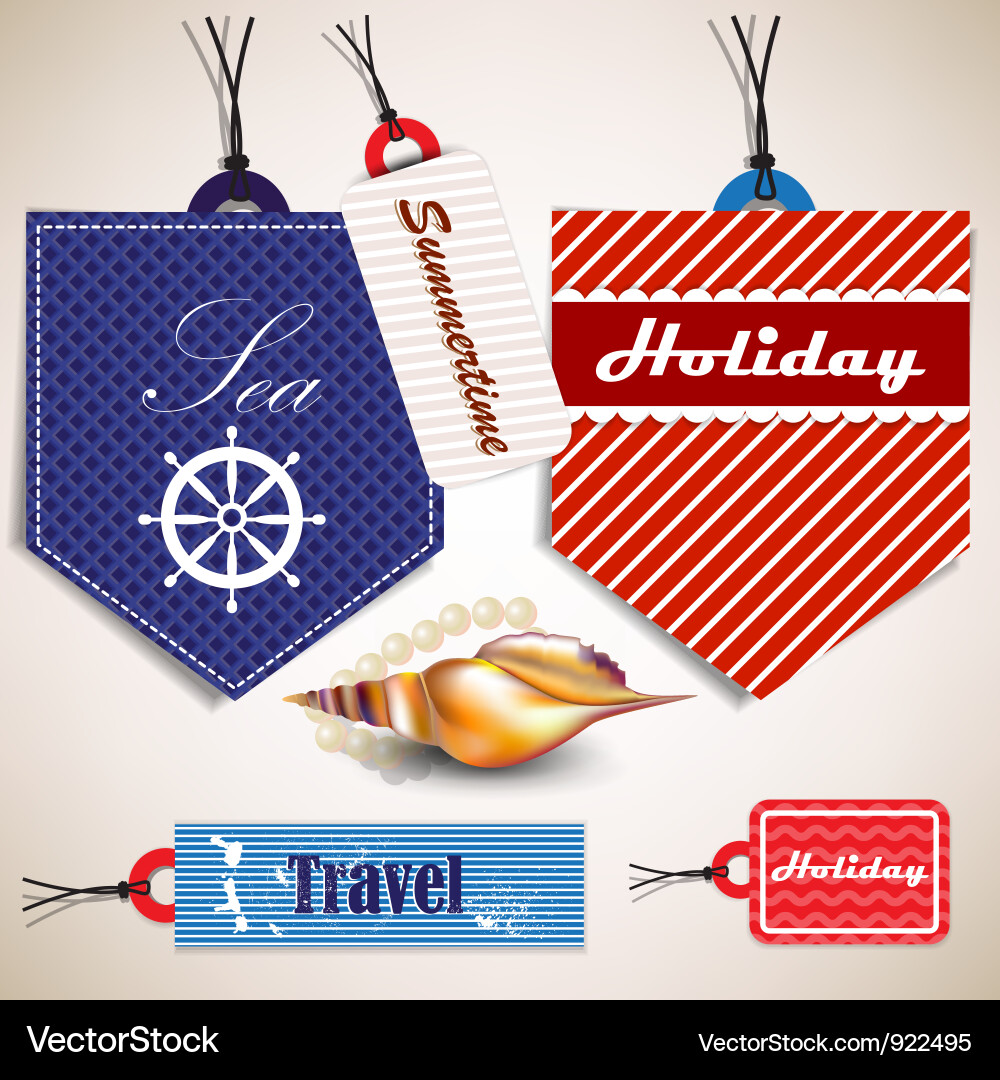 Tags with shells Royalty Free Vector Image - VectorStock