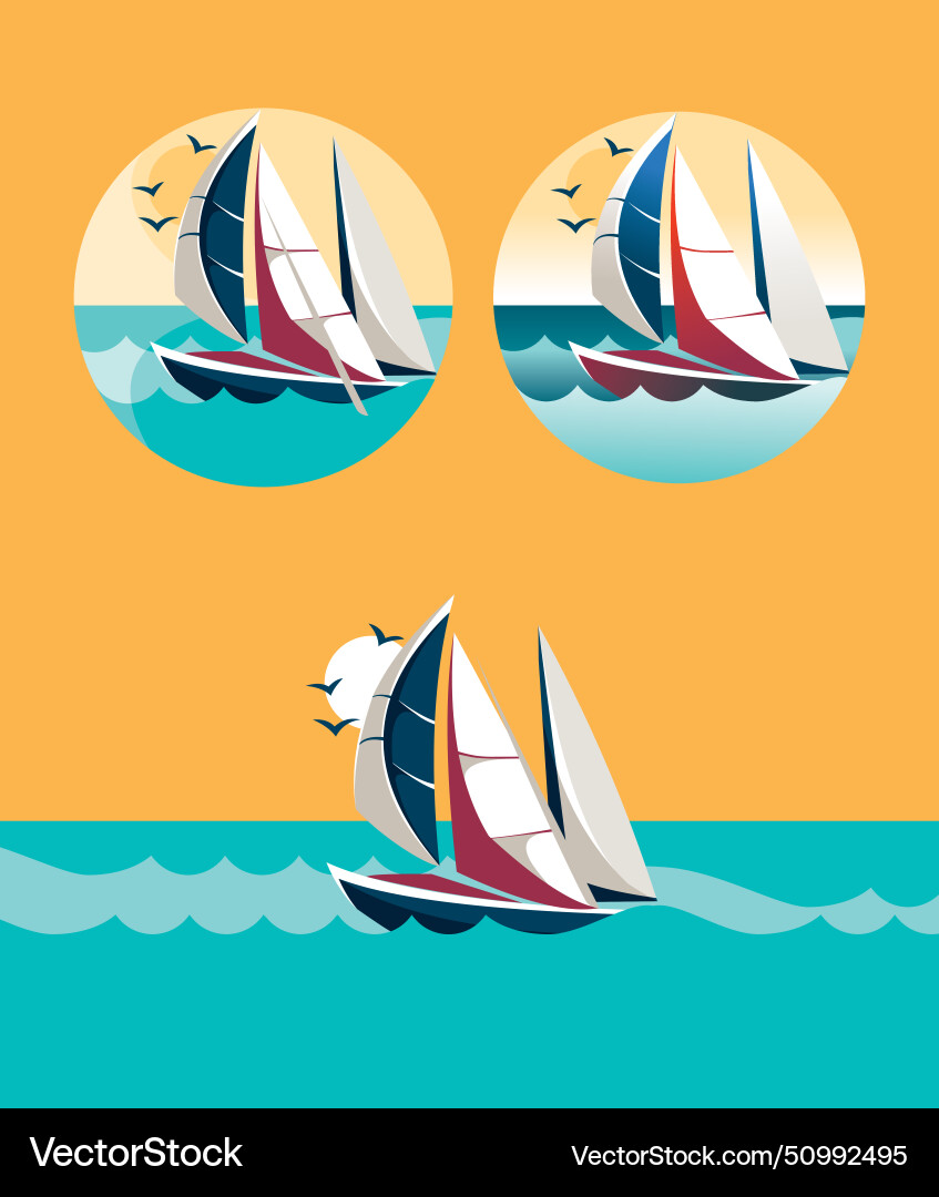 With the sailboat on waves Royalty Free Vector Image