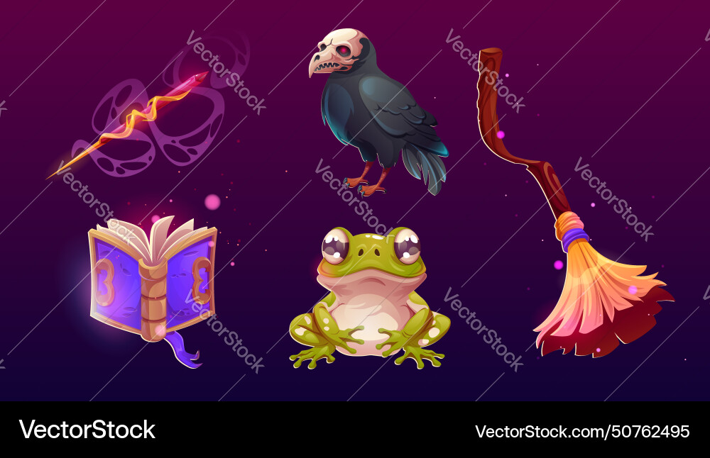 Wizard and witch cartoon game ui assets Royalty Free Vector