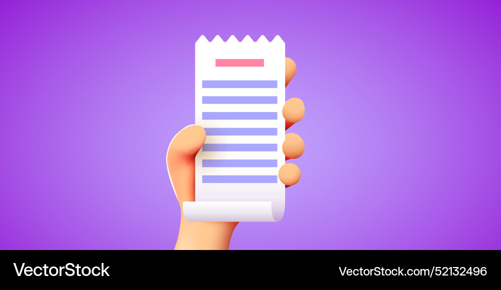 3d hand holds a check or paper list Royalty Free Vector