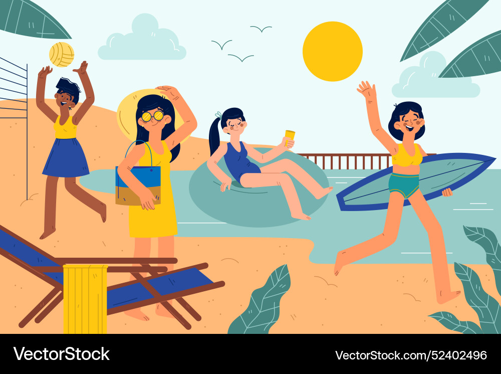 Cartoon summer scenes set Royalty Free Vector Image