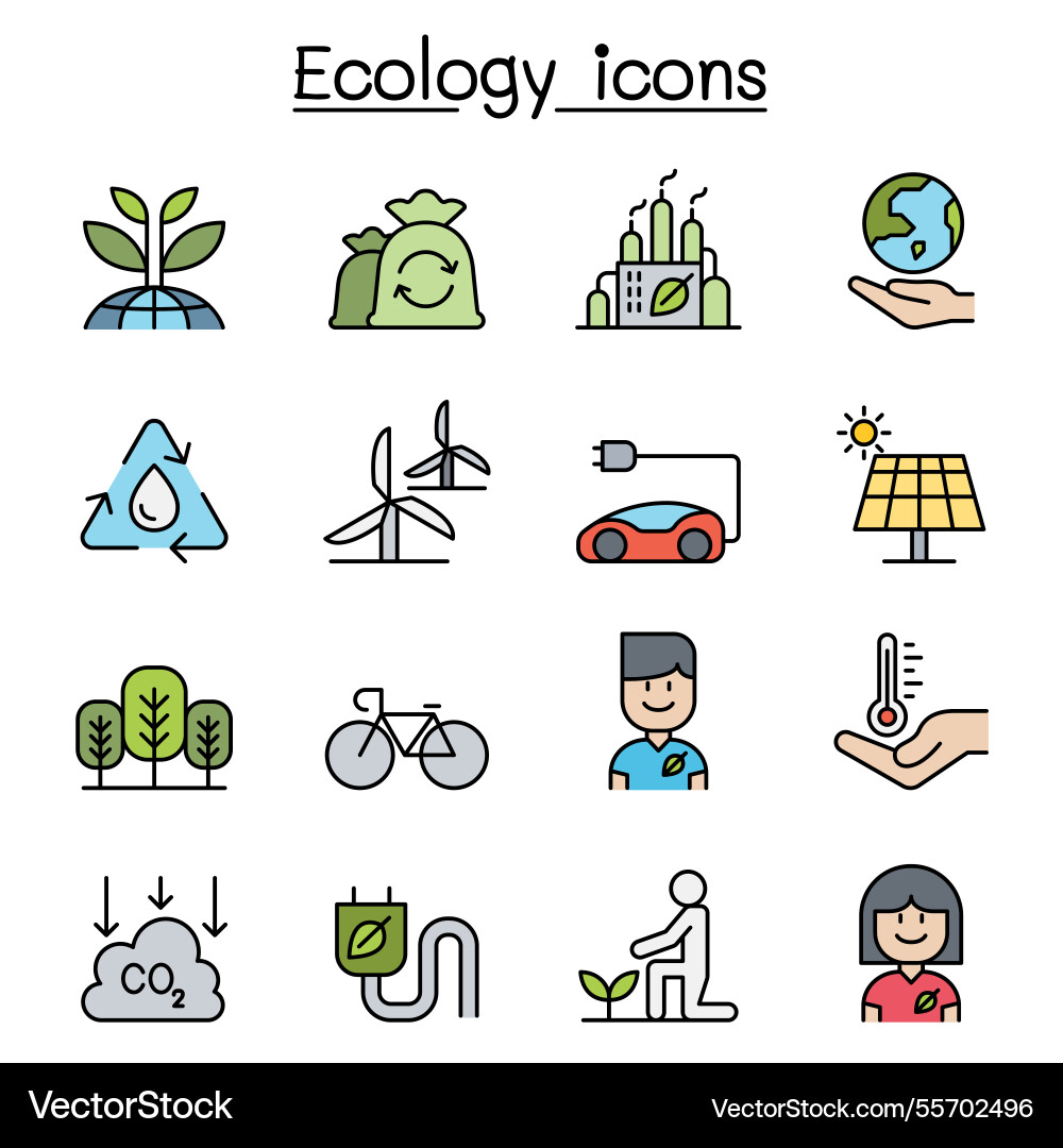 Ecology and environmental icon set in colorline Vector Image