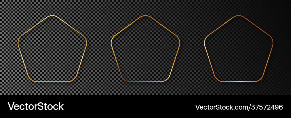 Gold glowing rounded pentagon shape frame Vector Image