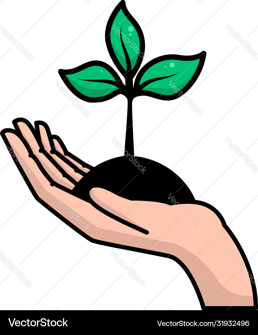 Human hand with ground and growing plant Vector Image