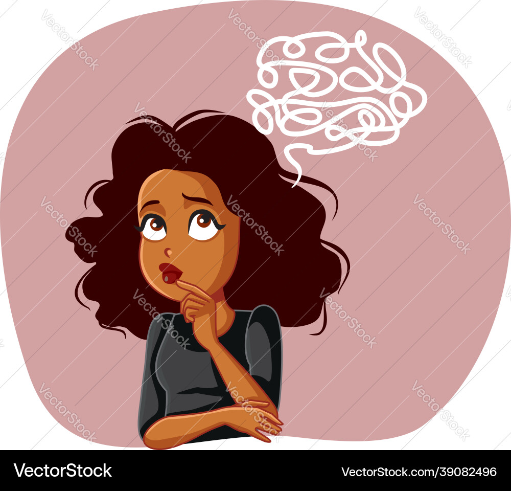 Puzzled young woman thinking cartoon Royalty Free Vector