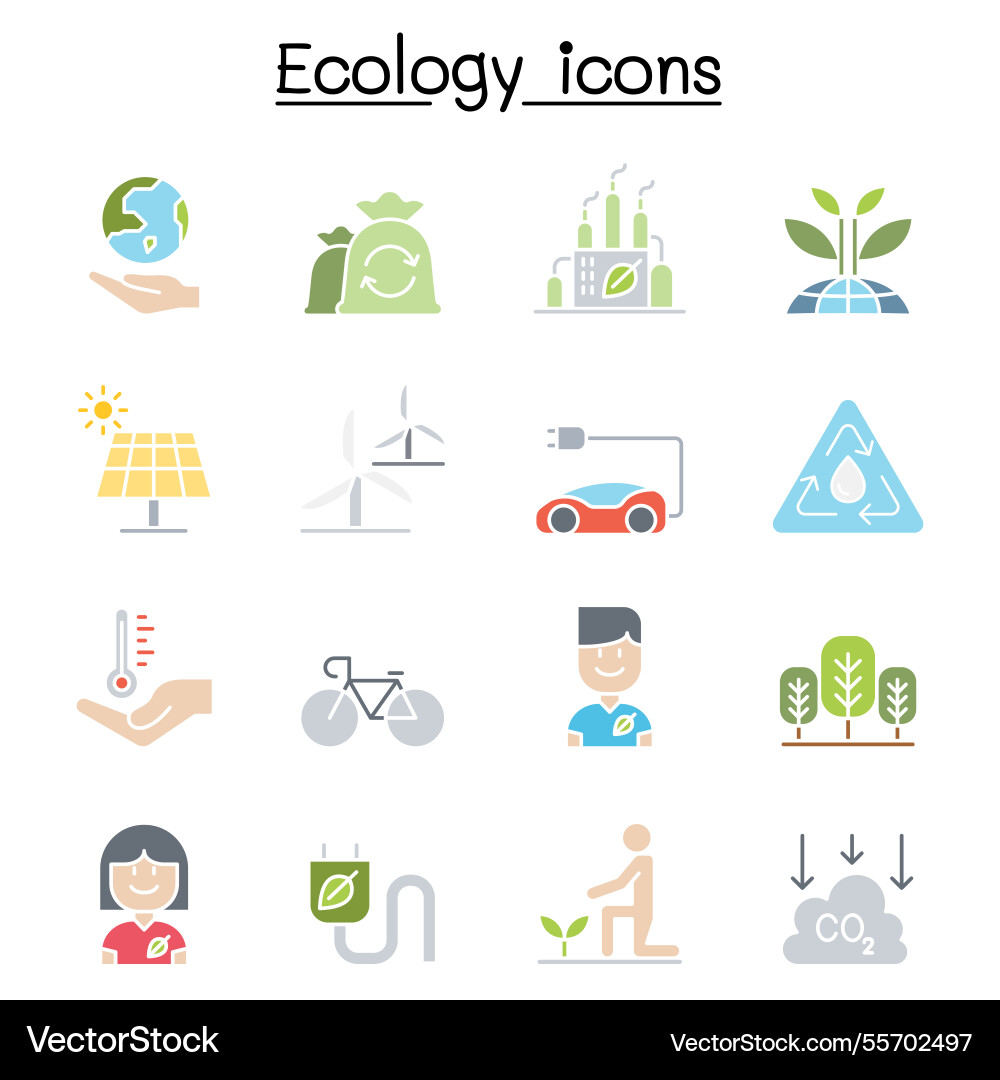 Ecology and environmental icon set in flat color Vector Image