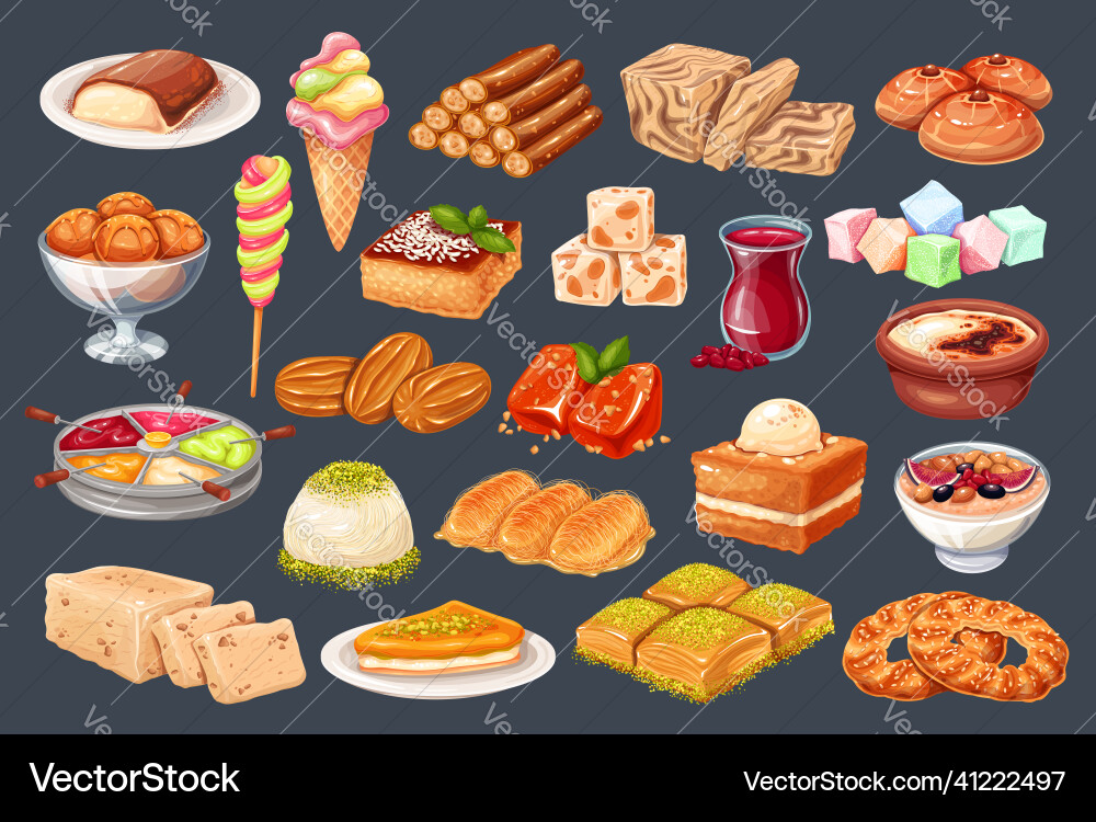 Turkish cuisine traditional dishes Royalty Free Vector Image