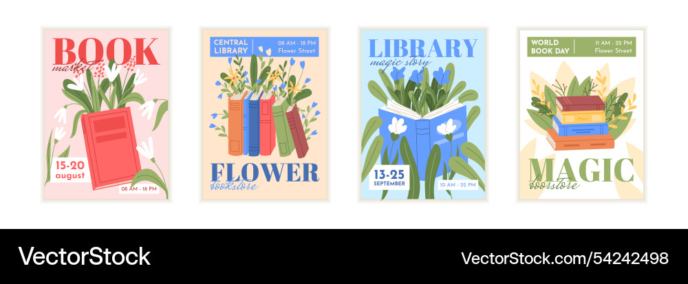 Book stack poster literature reading festival Vector Image