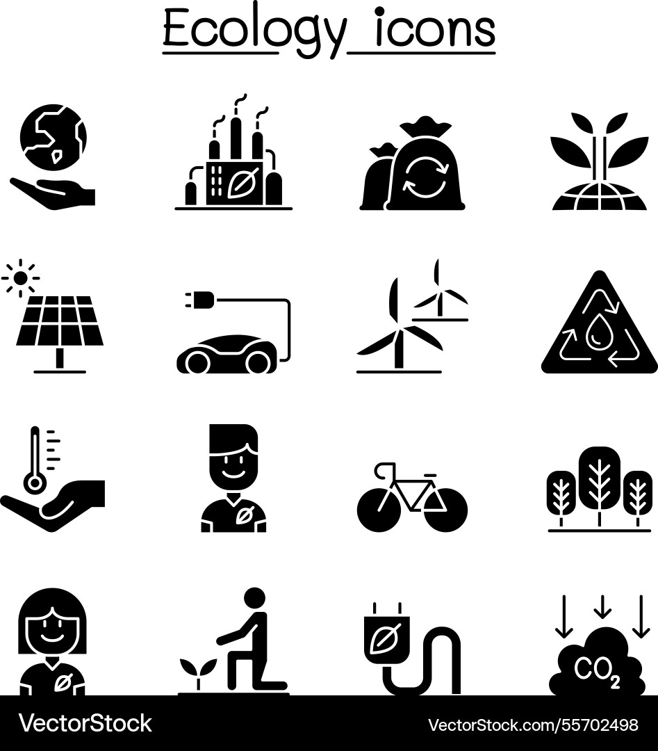 Ecology and environmental icon set in glyph style Vector Image