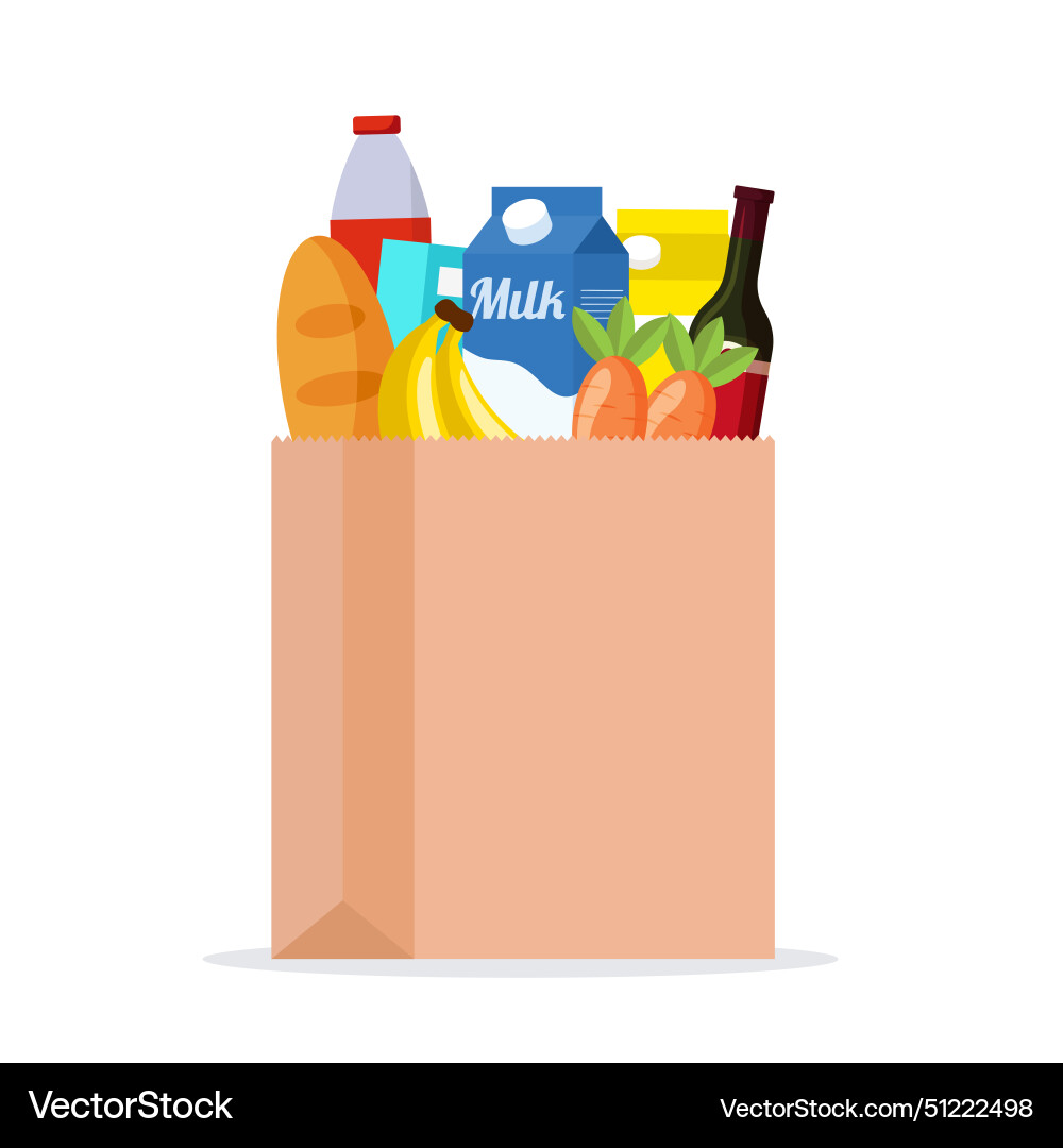 Grocery bag with food isolated Royalty Free Vector Image