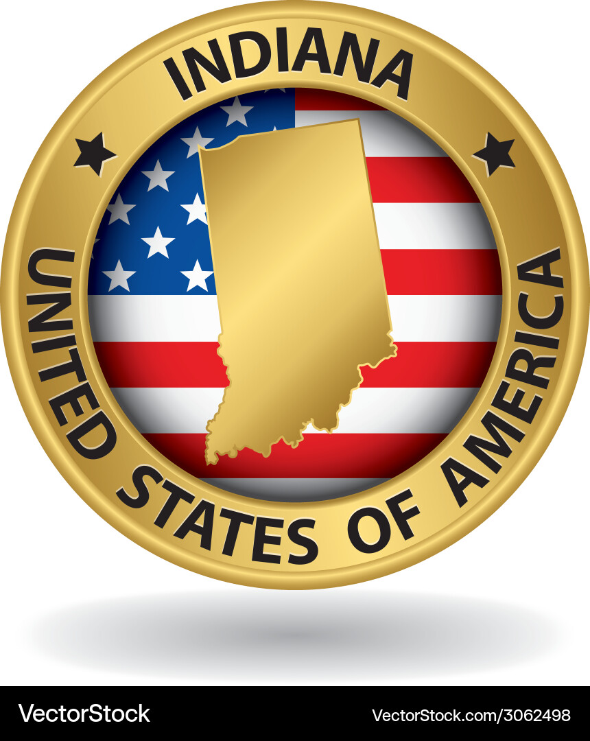 Indiana state gold label with map Royalty Free Vector Image