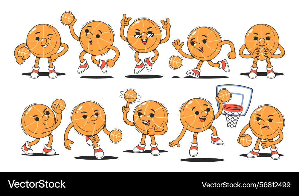 Basketball groovy characters retro comic set Vector Image
