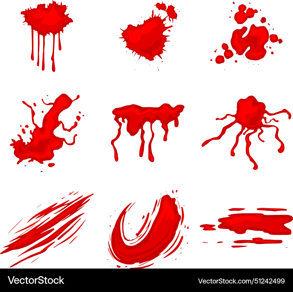 Blood splatter set cartoon Royalty Free Vector Image