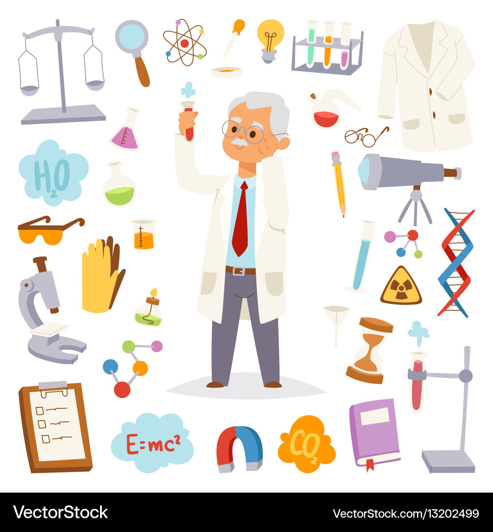 Science man professor lab icons Royalty Free Vector Image