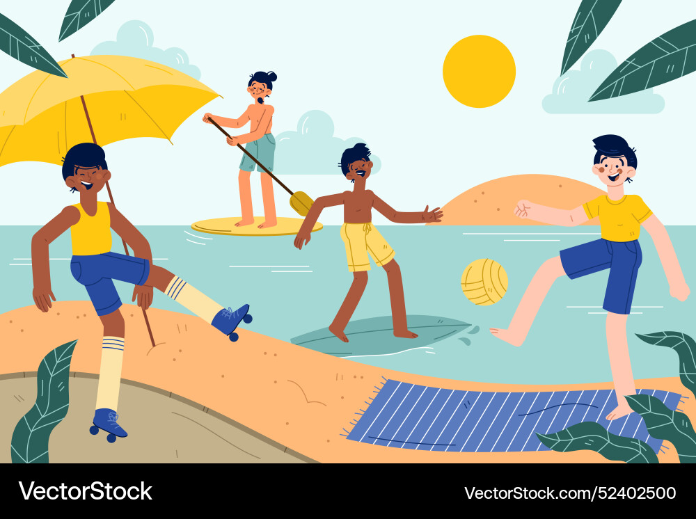 Cartoon summer scenes set Royalty Free Vector Image