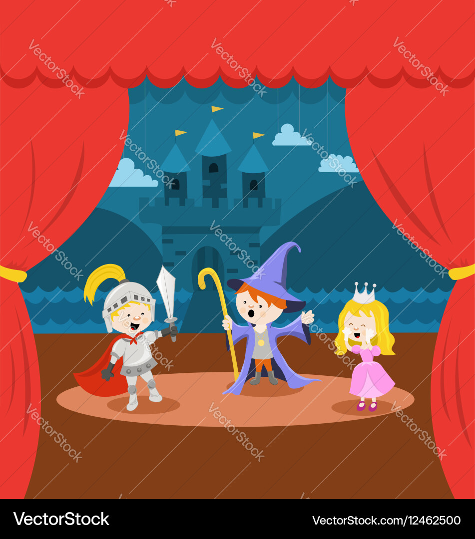 Cute little kids theater performance Royalty Free Vector