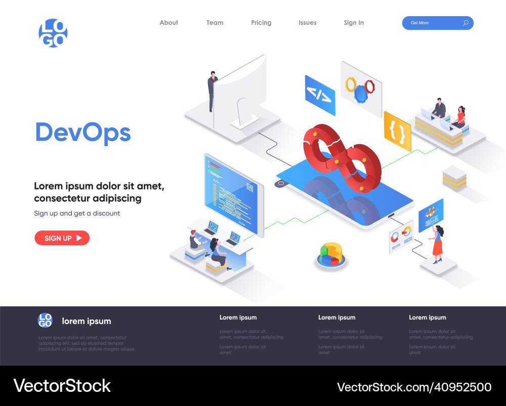 Devops isometric landing page Royalty Free Vector Image