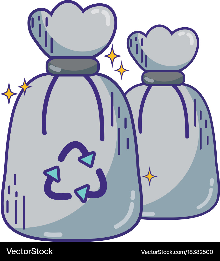 Garbage trash bags with recycle symbol Royalty Free Vector