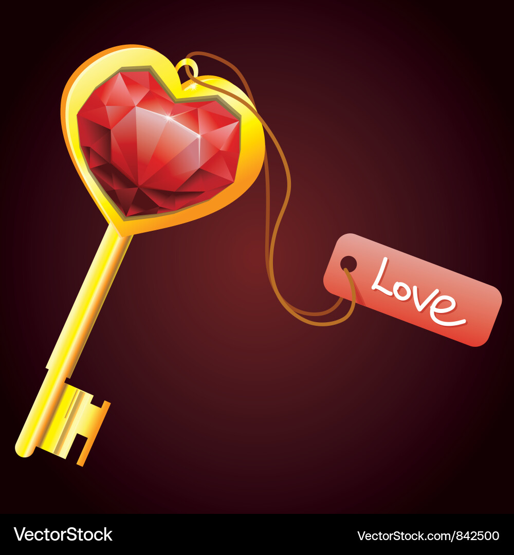 Golden key with diamond heart label Royalty Free Vector