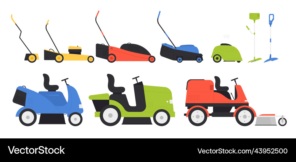 Lawn mower set for garden grass cutting tractor Vector Image