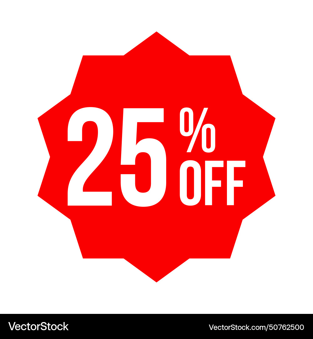 Red 25 percent discount label on white background Vector Image
